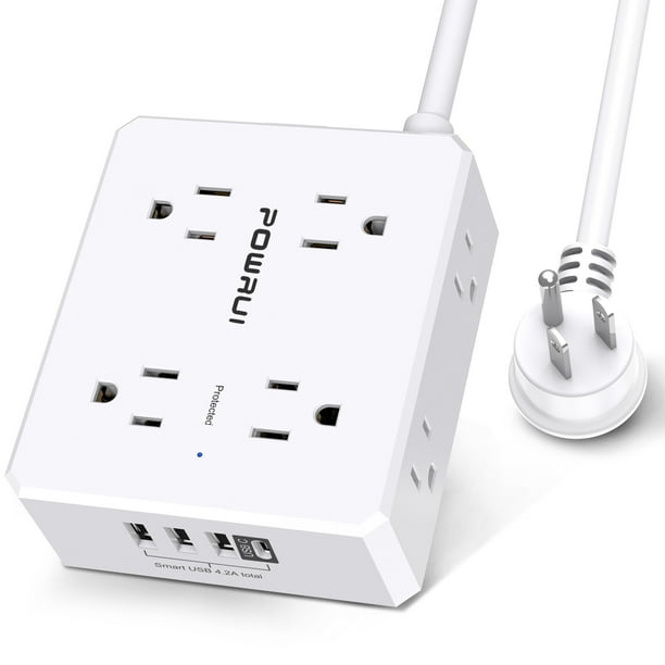 6 Ft Extension Cord Power Strip,YINTAR 3 Side 8 Widely Surge Protector ...