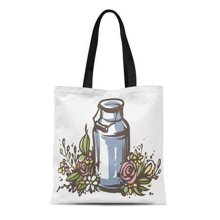 HATIART Toile Sac Cabas Lait Peut Fleurs Frais Pays Croquis Vintage en ...