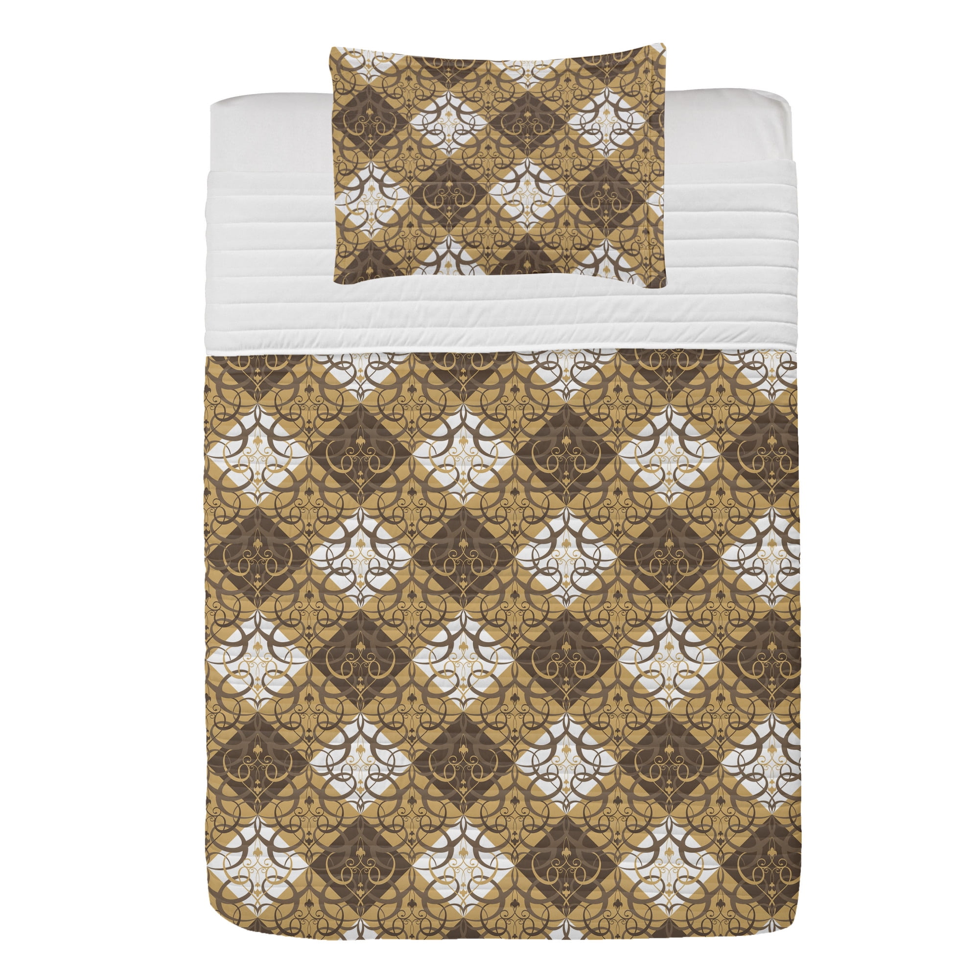 Oriental Microfiber Bedspread Set, Traditional Damask Inspirations with ...