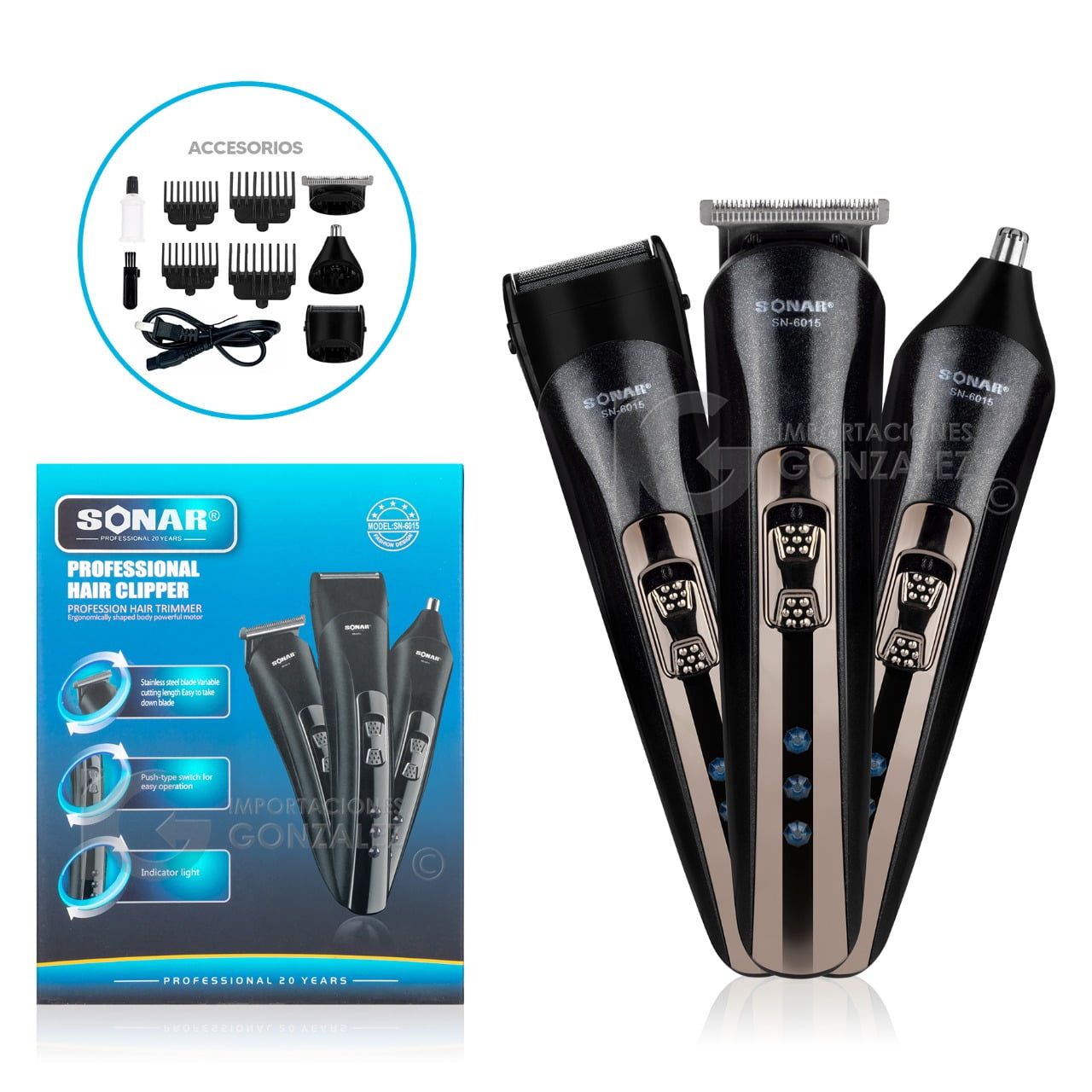 Rasuradora Eléctrica Barba Y Nariz Sonar® 3 En 1 Recargable SN-6015 ...