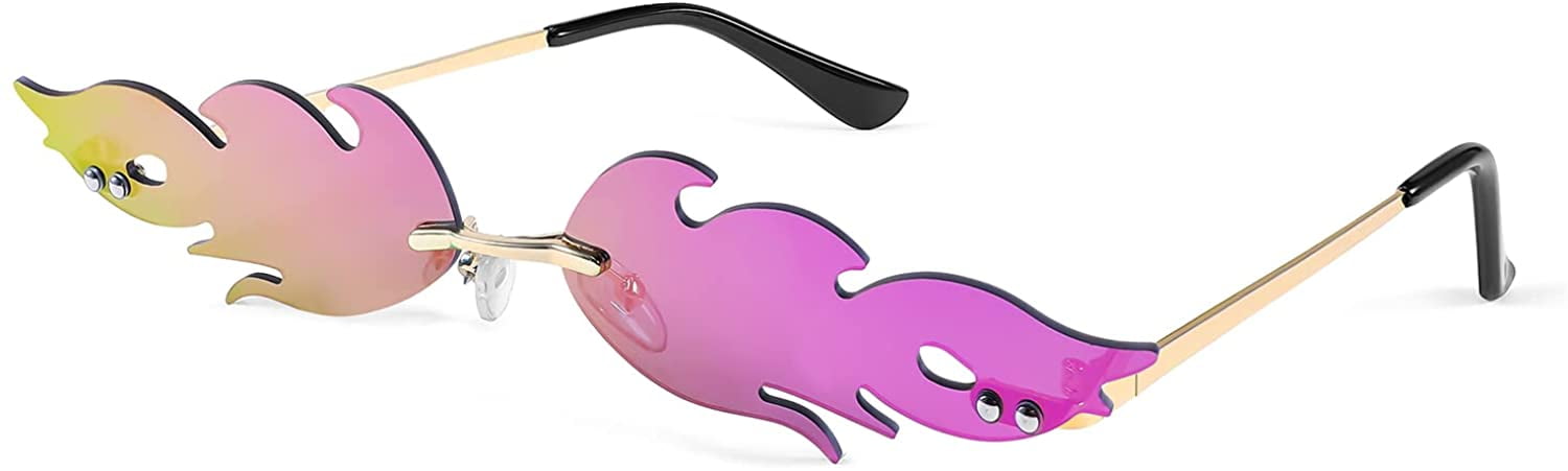 FEISEDY Fire Flame Sunglasses for Women Mirror Rimless Fire Shaped ...