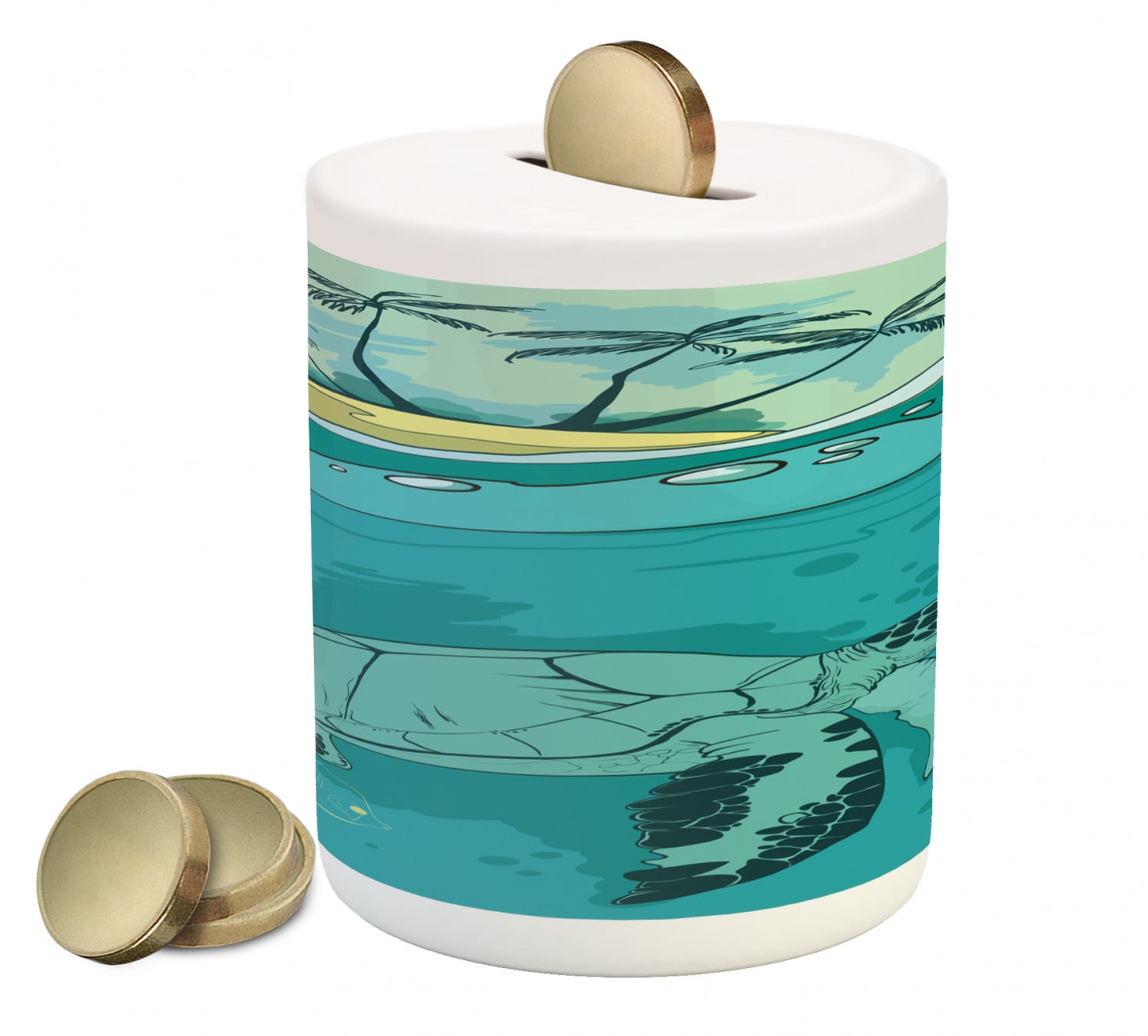 Ocean Piggy Bank, Sea Turtle Swimming Coral Reef Exotic Island ...
