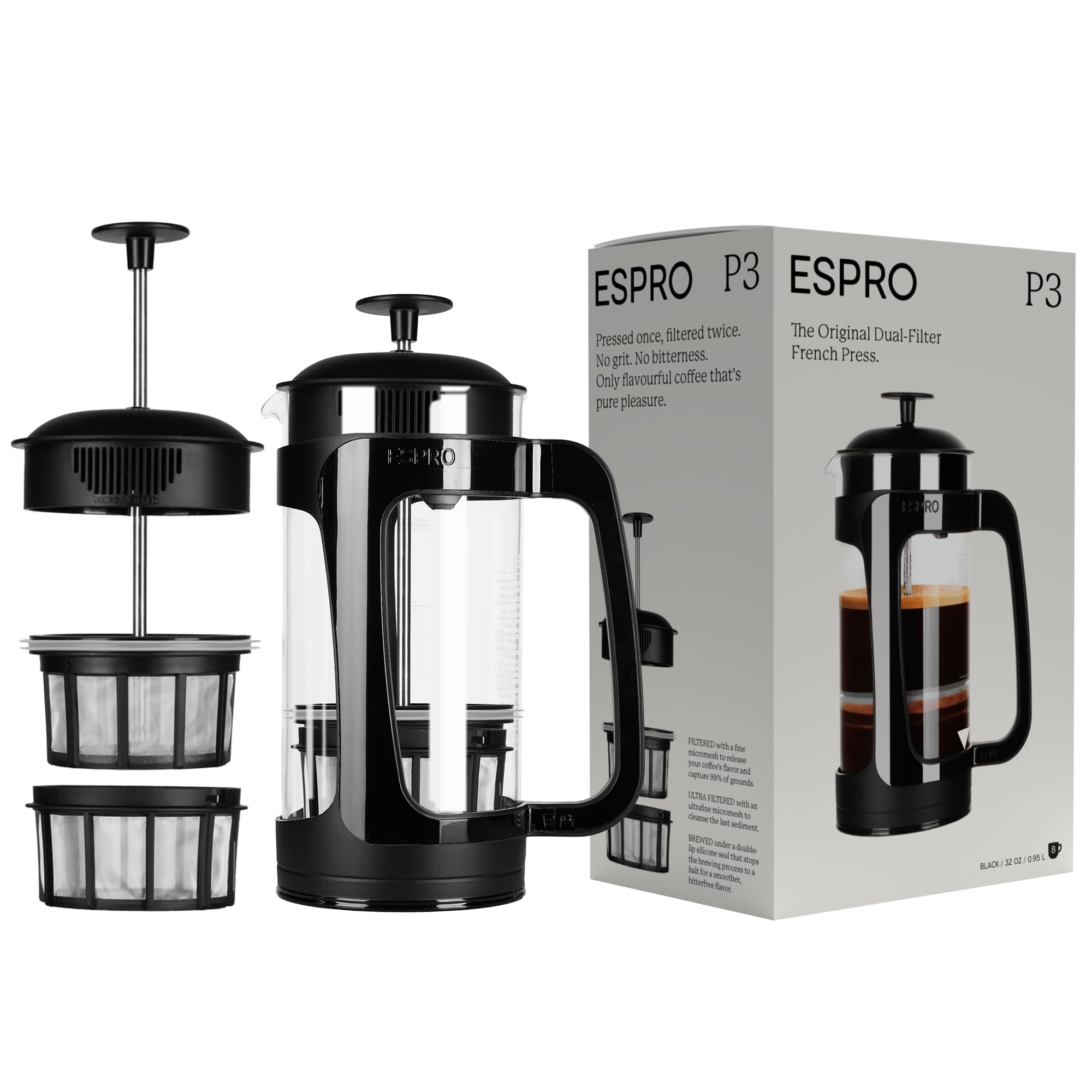 ESPRO - P3 French Press - Double Micro-Filtered Coffee and Tea Maker, Grit-Free and Bitterness ...