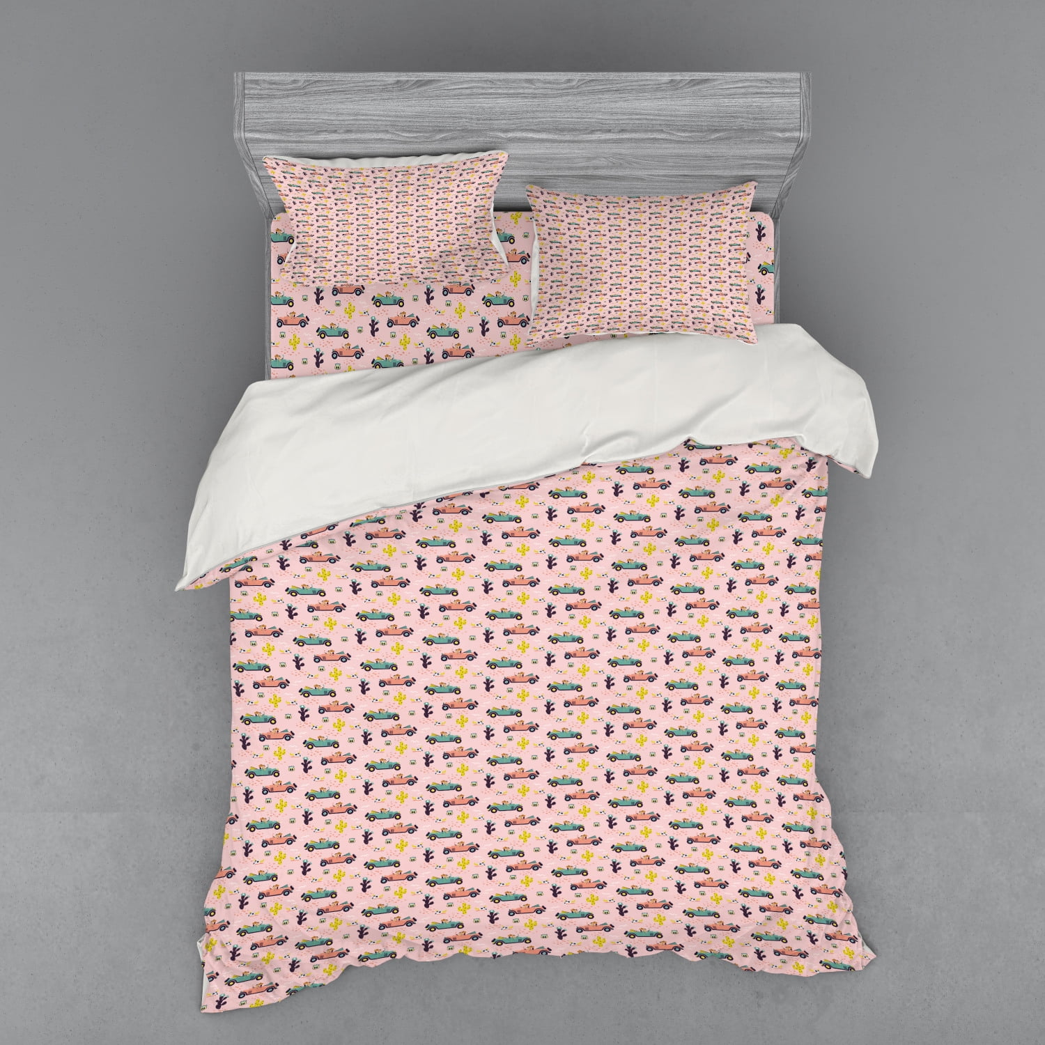 Cartoon Duvet Cover Set, Puppy Dogs Driving Cars in Desert Cactus US ...