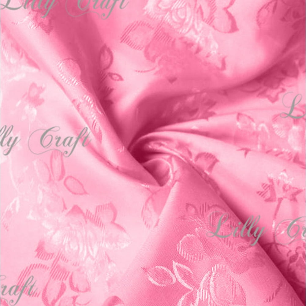 Rose Pink Brocade Jacquard Satin Fabric 58”/60” Inches Wide - Sold By ...