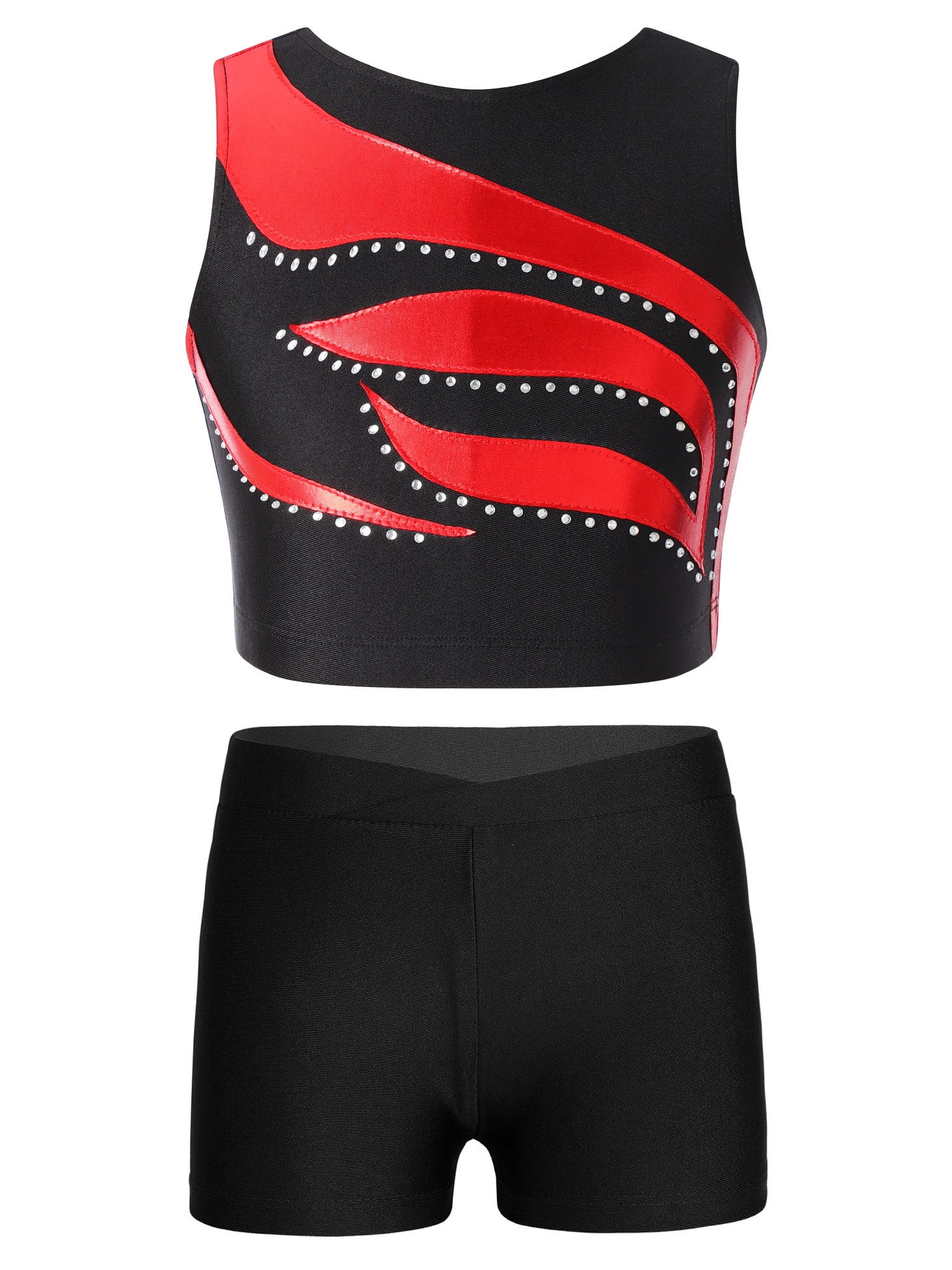 YIZYIF Girls Shiny Glitters Crop Top with Boy-Cut Shorts Workout ...