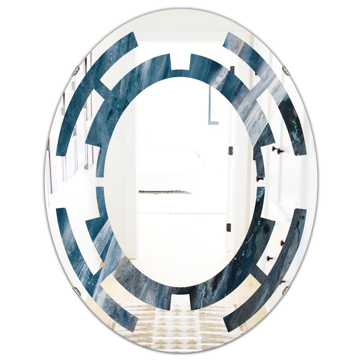 Click here for Designart splash Blue Indigo Modern Oval Wall Mirr... prices