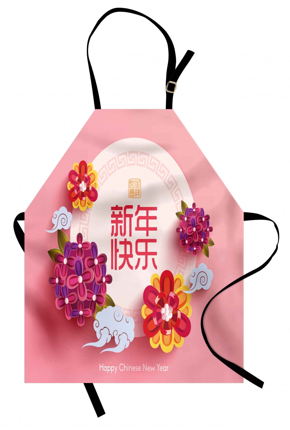 Chinese New Year Apron Pale Pink Circle with Lively Flower Bouquets ...