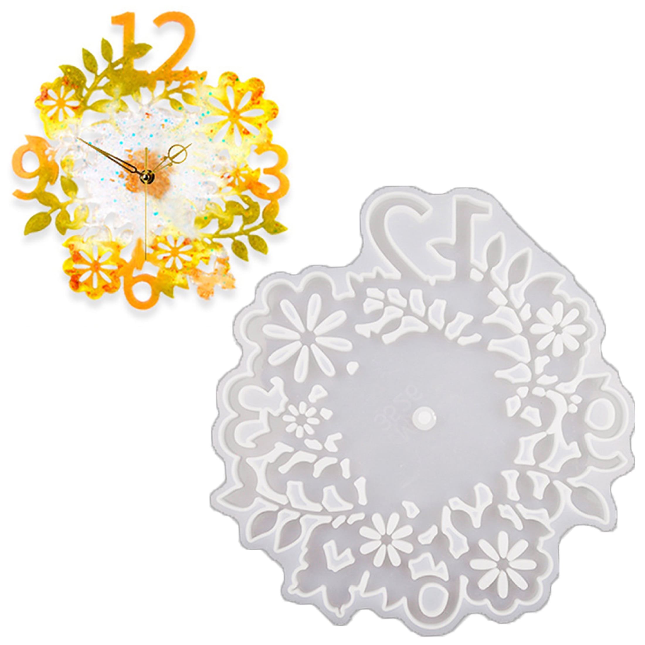EUBUY DIY Clock Epoxy Resin Silicone Mold Arabic Numeral Flower ...
