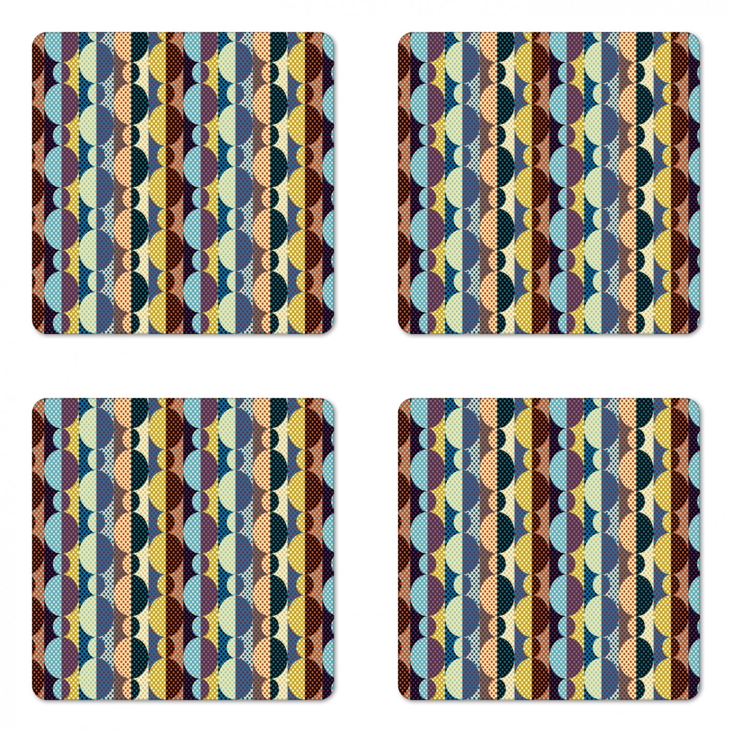 Retro Coaster Set of 4, Composition of Vertically Aligned Colorful and ...