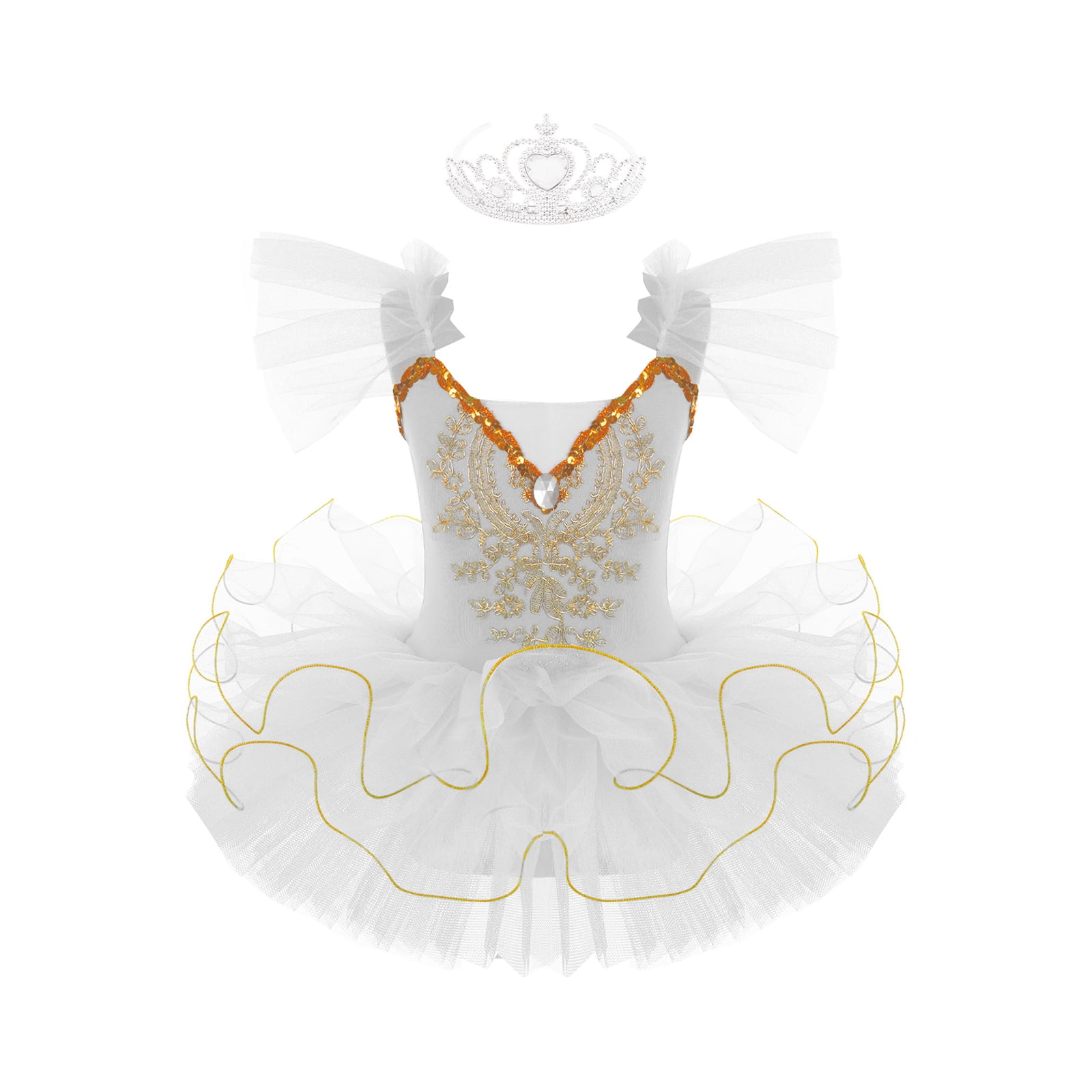 YONGHS Kids Girls Sequins Skirted Leotard Ballerina Tutu Dress Ballet ...