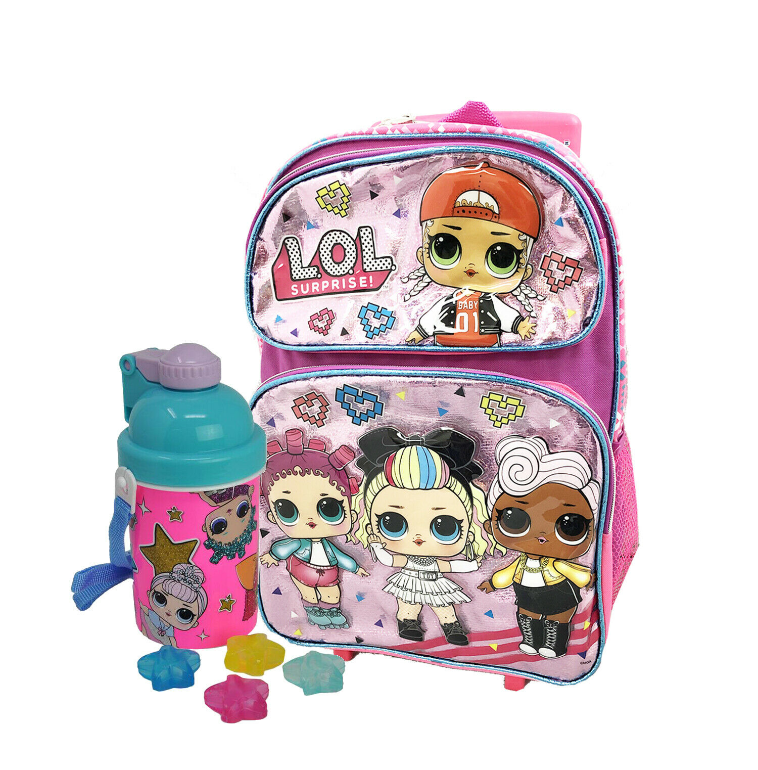 2 Item L.O.L Surprise! Large School Rolling Backpack 16" Girls Bag Pink ...