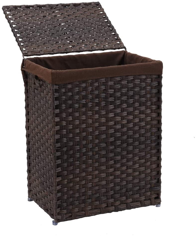 Mxfurhawa Wicker Laundry Hamper with Lid Single Laundry Storage Basket ...
