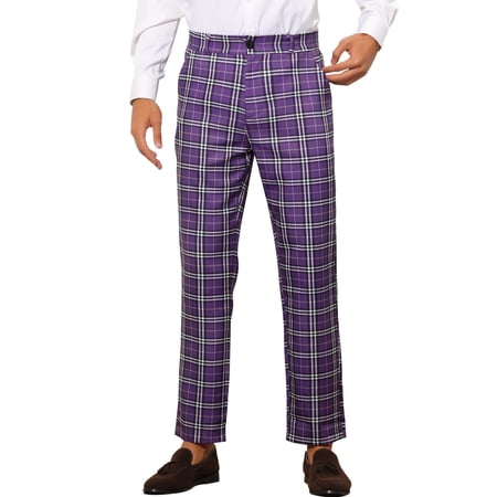 Lars Amadeus Plaid Formal Pants for Men's Flat Front Checked Pattern ...