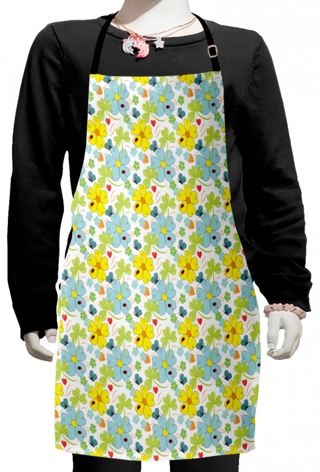 Yellow and Blue Kids Apron, Daisies and Shamrock Flowers with Hand ...