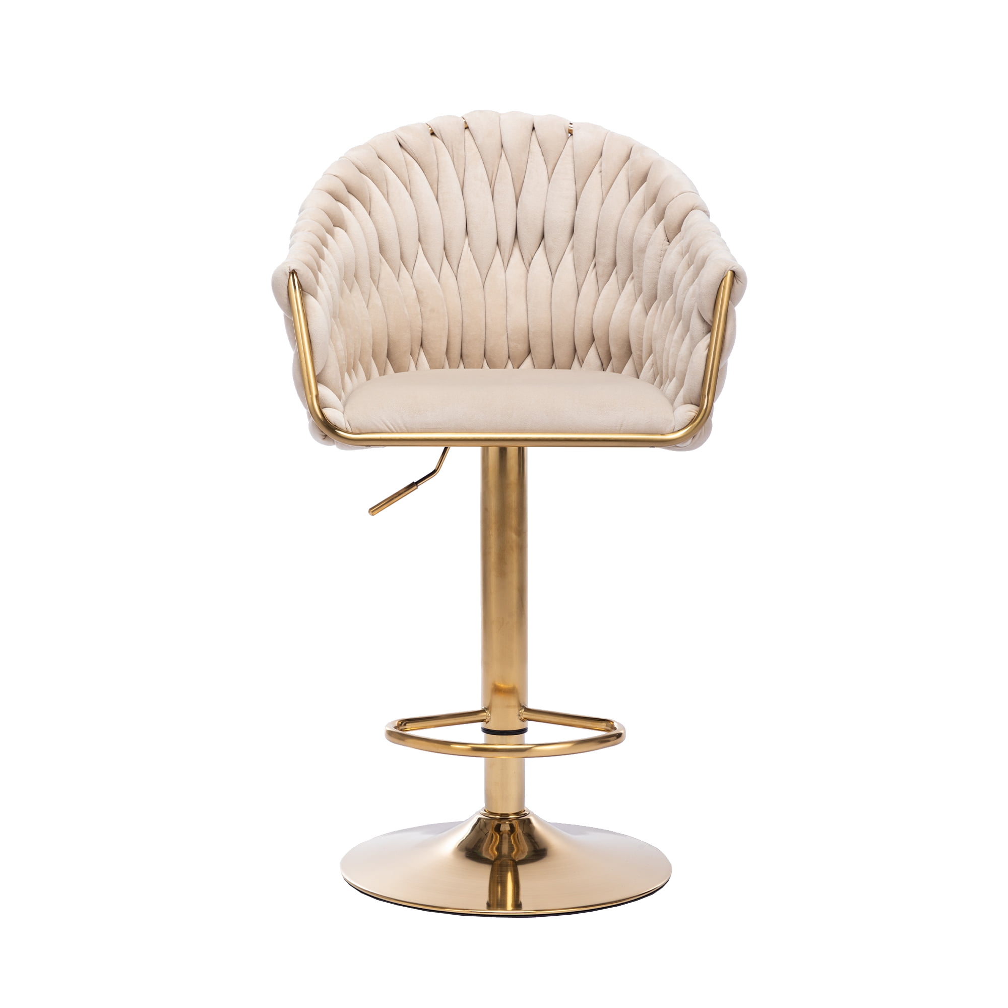 Round Kitchen High Bar Chairs with Golden Base Velvet Bar Stool Chair ...