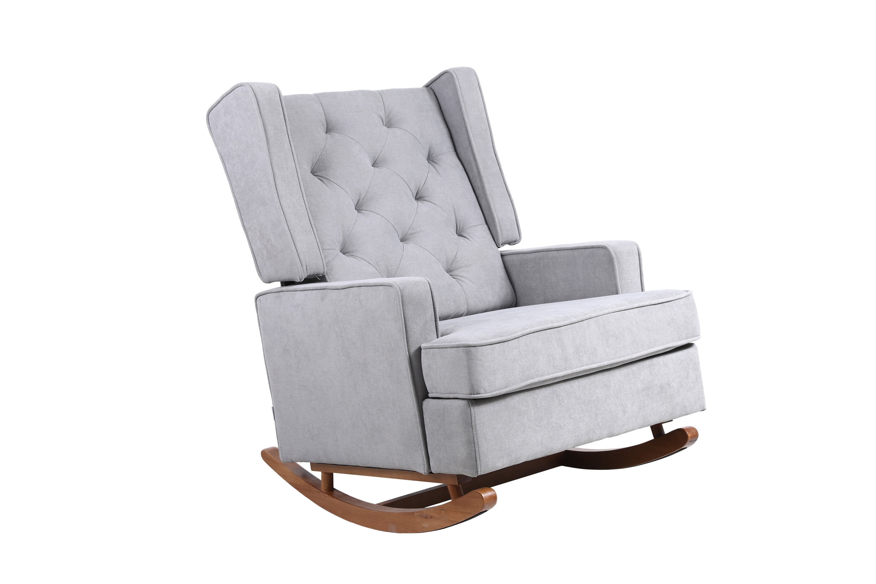 Rocking Chair, Tufted Upholstered Wingback Chair with Wood Legs ...