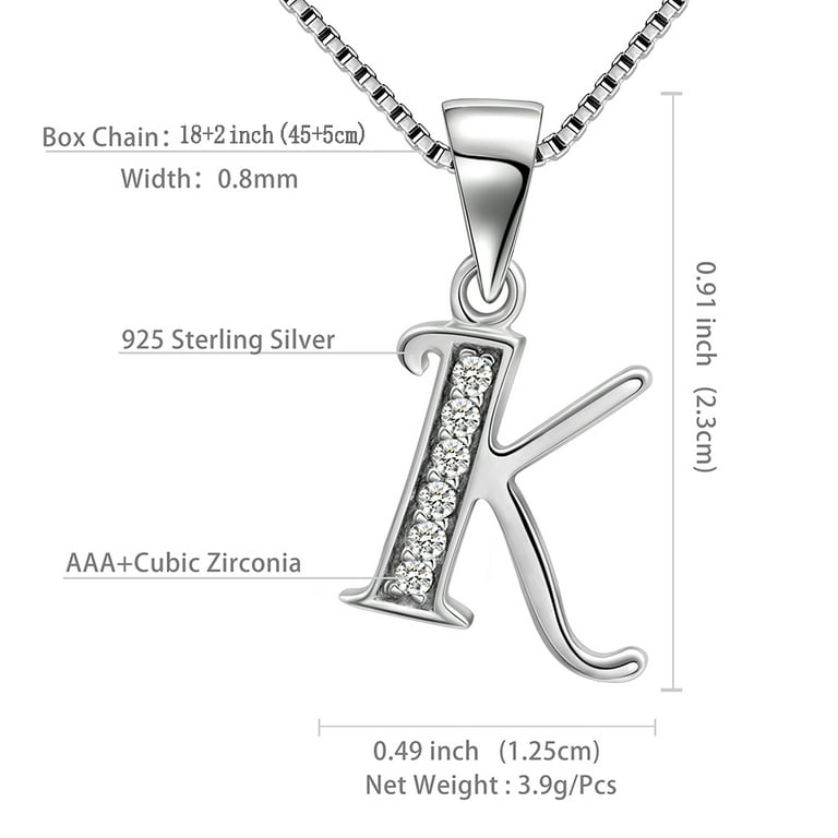 Juwaliy Women Capital Letter K Necklace Pendant 925 Sterling Silver Initial Necklace Charm Alphabet Name Jewelry Gifts