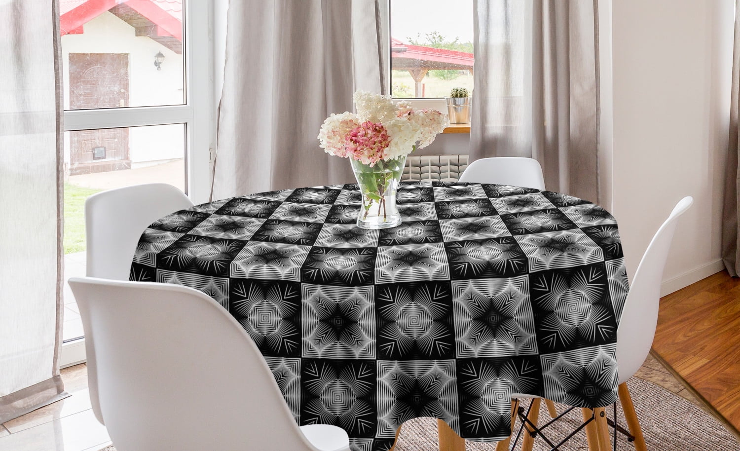 Geometric Round Tablecloth, Illustration of Abstract Reflective Zigzag ...