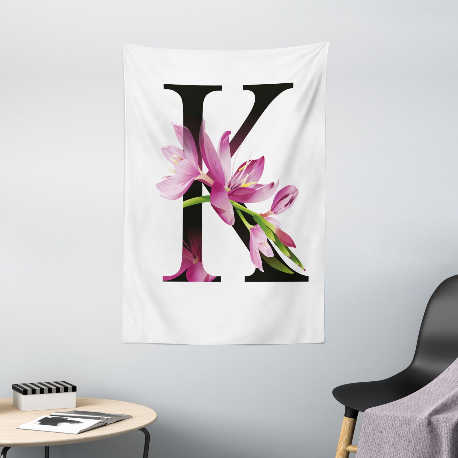 Letter K Tapestry, Blooming Kaffir Lily with Vibrant Green Stalk K Sign ...