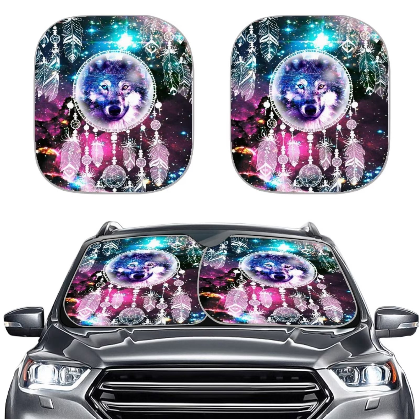 Diaonm Catching the Dream Net Wolf Car Sun Shade Windshield Sunshade ...