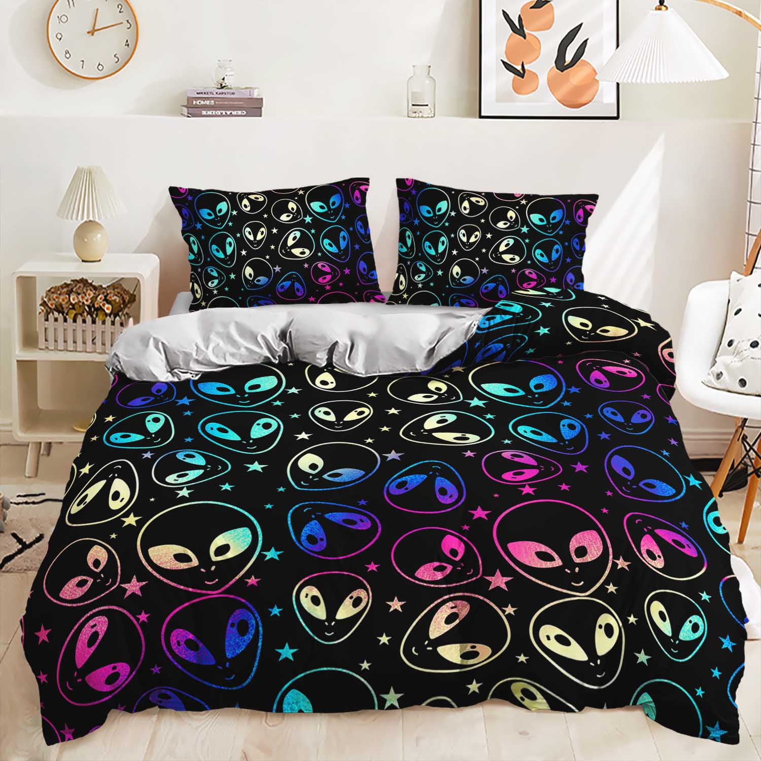 Hosima 3-Piece 3D Digital Printed Duvet Cover, Alien and Other Patterns ...