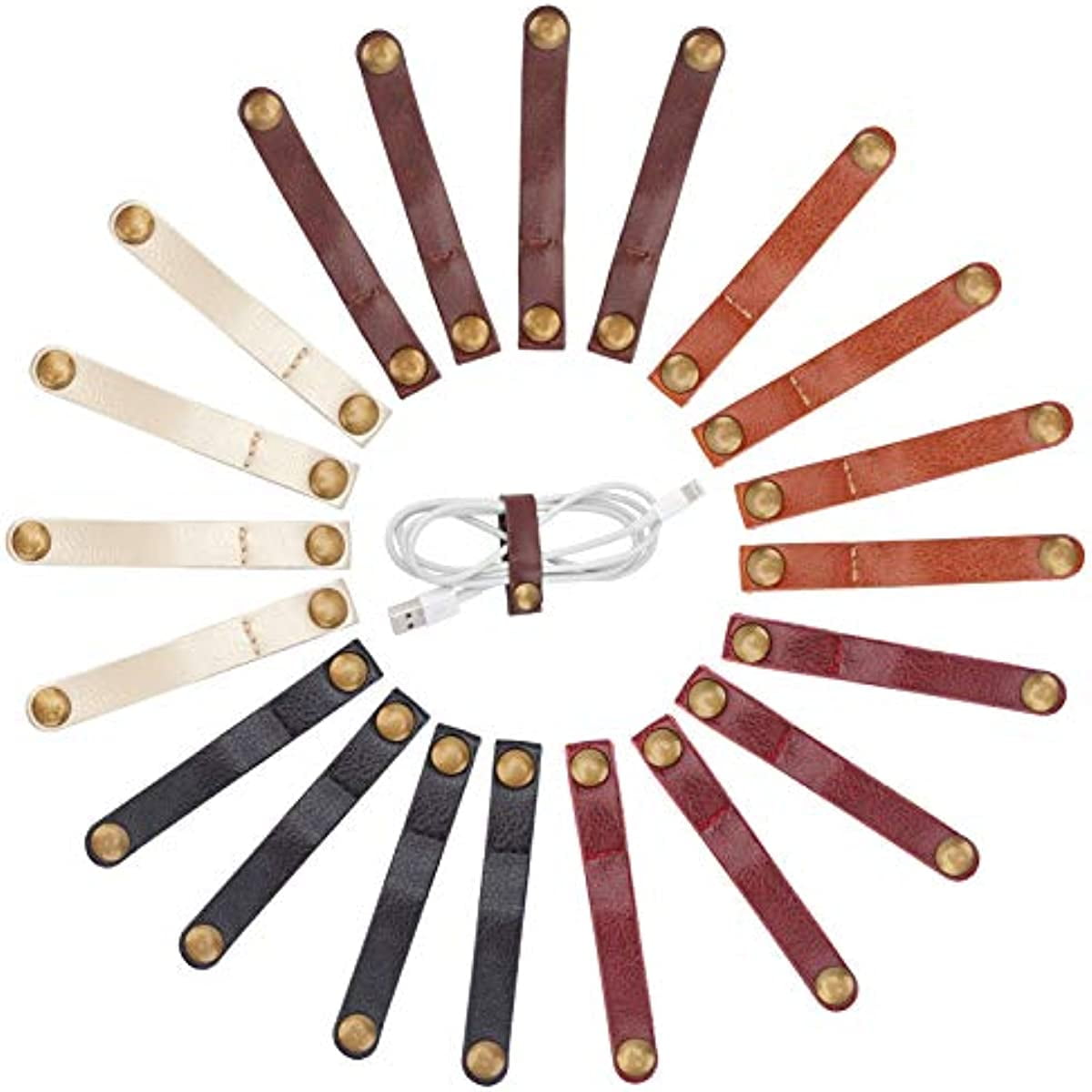 20Pcs 3.5 Inch Leather Cable Straps Cable Ties Cable Organizers Cord ...