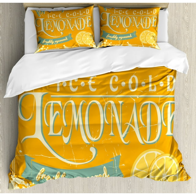 Lemons Queen Size Duvet Cover Set, Refreshing Ice Cold Lemonade Freshly ...