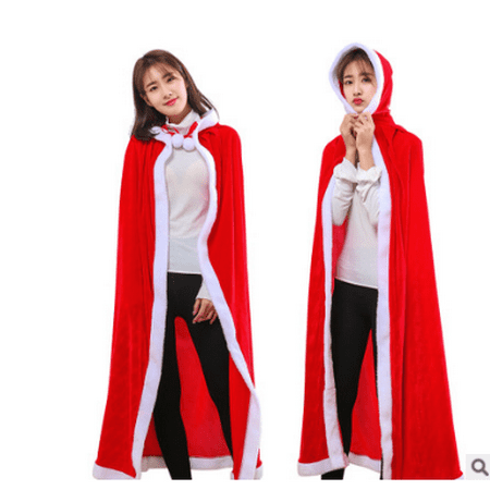 Christmas Cape, Soft Velvet Long Red Hooded Cloak Santa Cosplay Costume ...