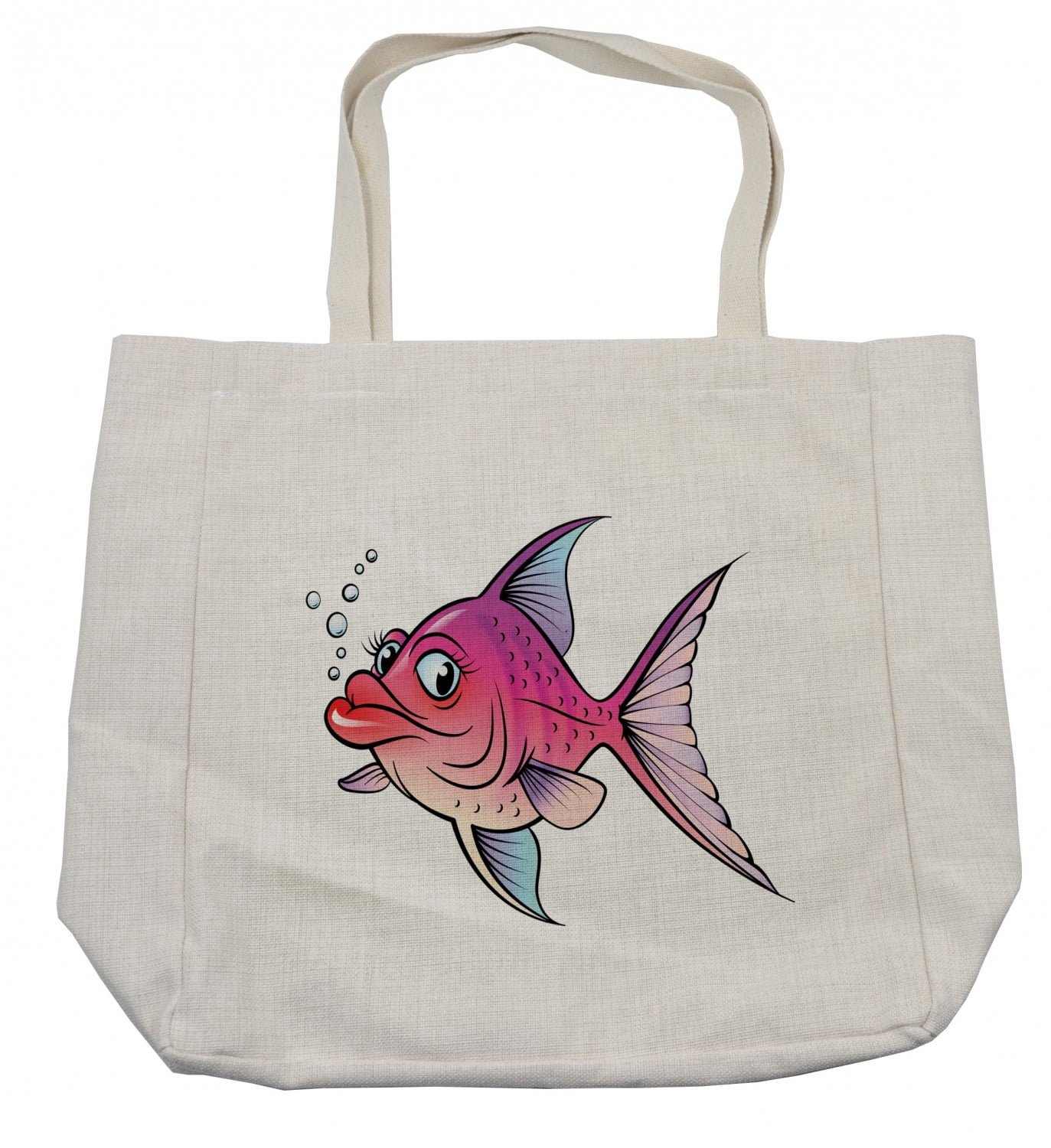 Fish Shopping Bag, Cartoon Style Smiling Female Goldfish with Plump ...