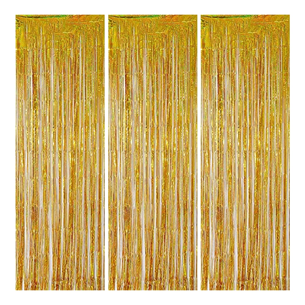 3 Pack Foil Fringe Curtain Backdrop, 3.28Ft x 6.5Ft Metallic Tinsel ...