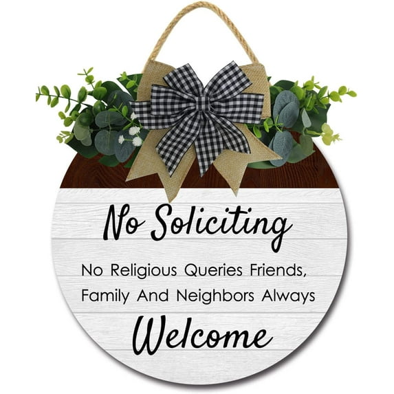 Eveokoki 11" No Soliciting Welcome Quote Sign for Front Door, Round ...