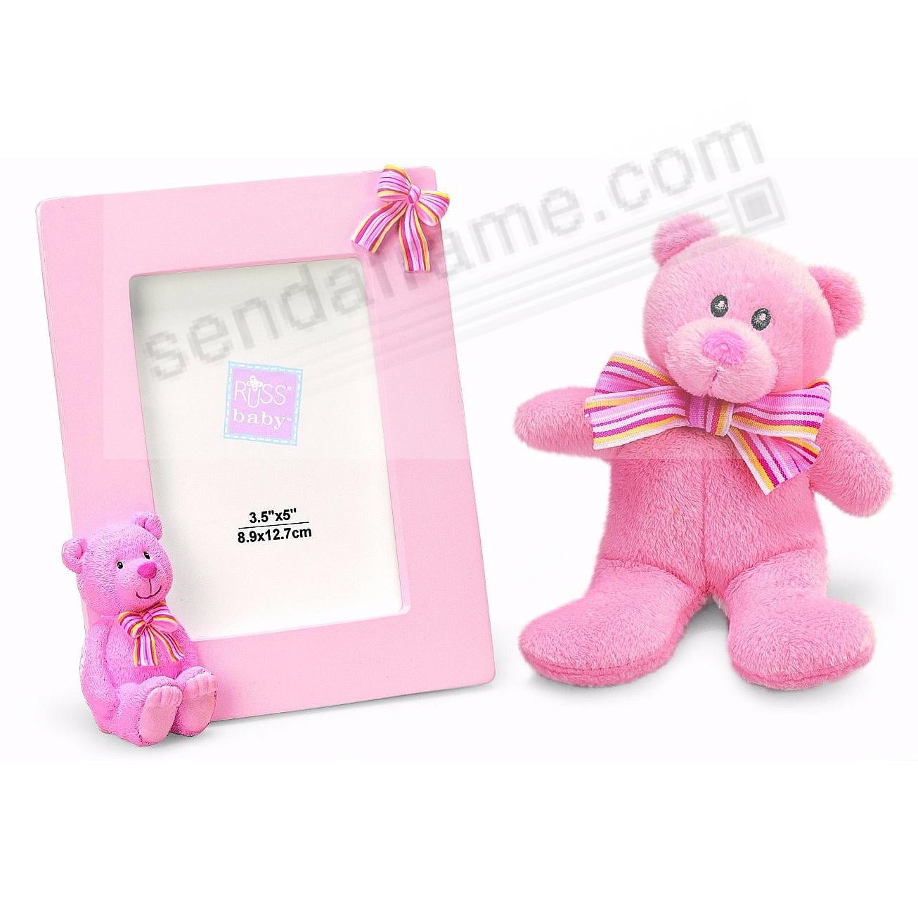 Baby Pink Teddy Bear Snuggy Toy and Matching Frame SET by Russ Berrie ...