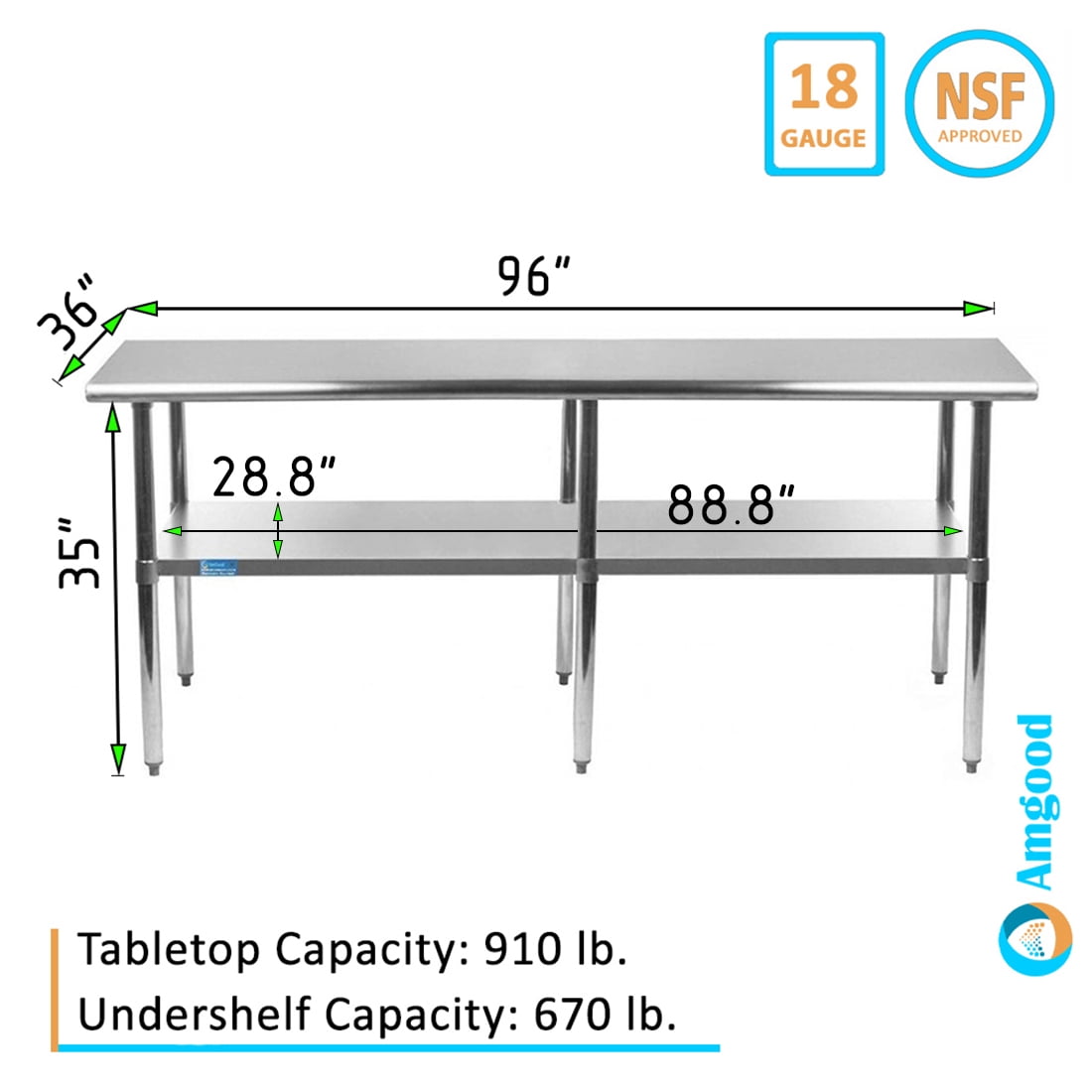 AmGood 96" Long x 36" Deep Stainless Steel Work Table | Metal Work ...