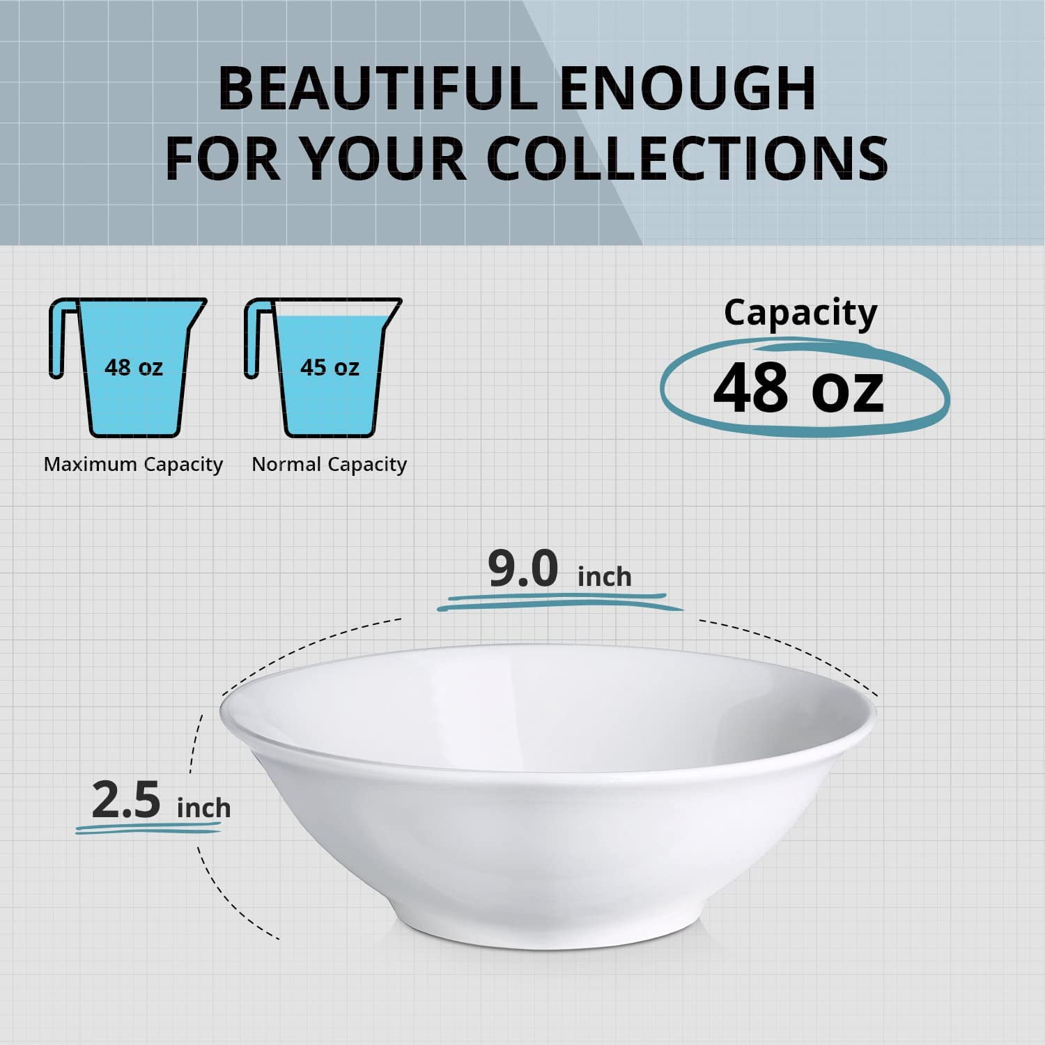Buy LIFVER 48 oz 9 inch White Porcelain Soup Bowls for Kitchen, Pasta ...