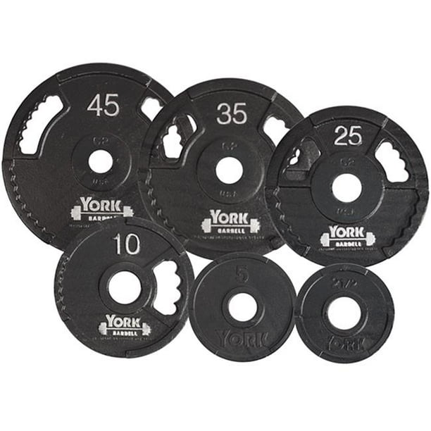 York Barbell 7425 G2 Olympic Dual Grip Thin Line Cast Iron Plate, Black ...