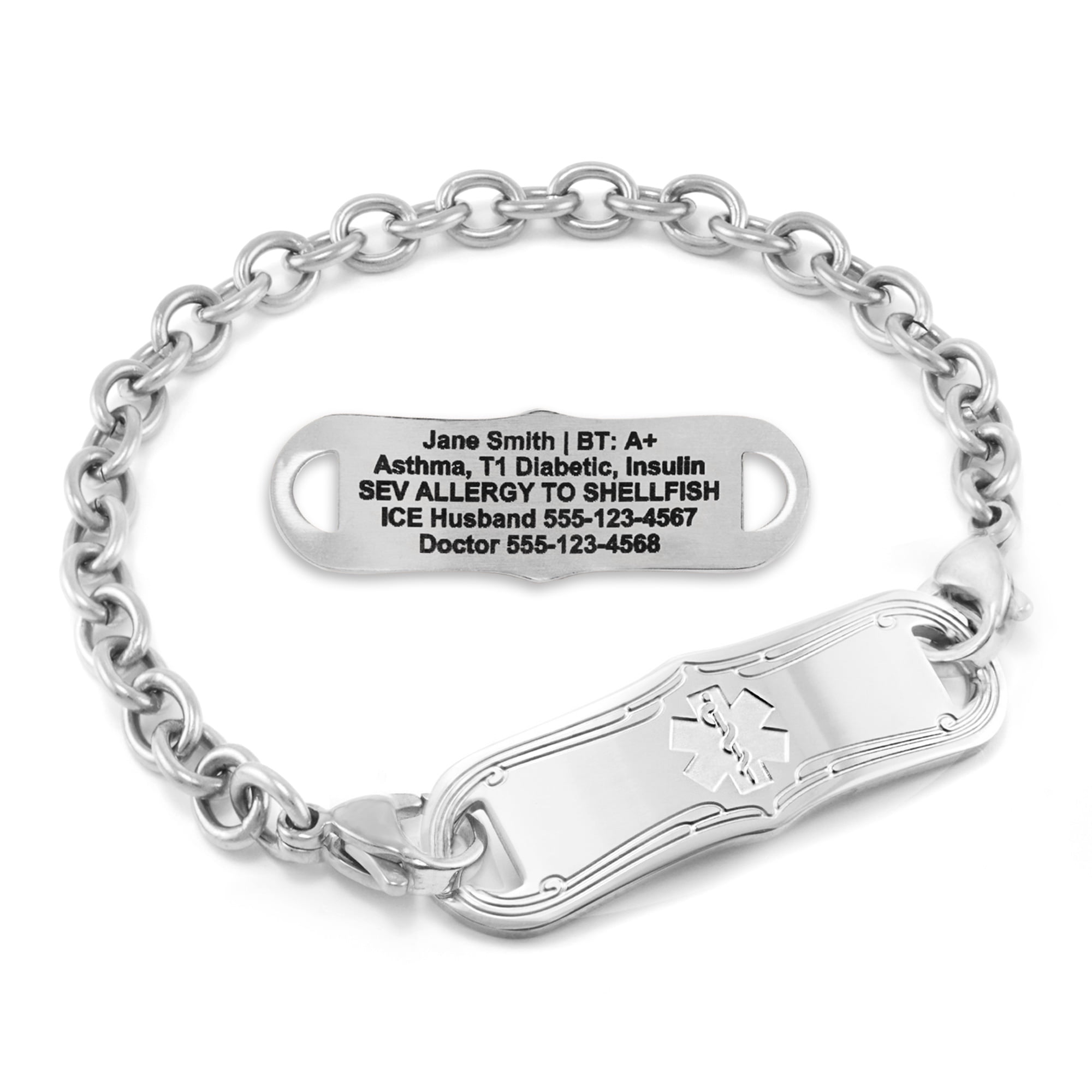 MedicEngraved Stainless Steel Custom Medical Alert Bracelet - 5mm Oval ...
