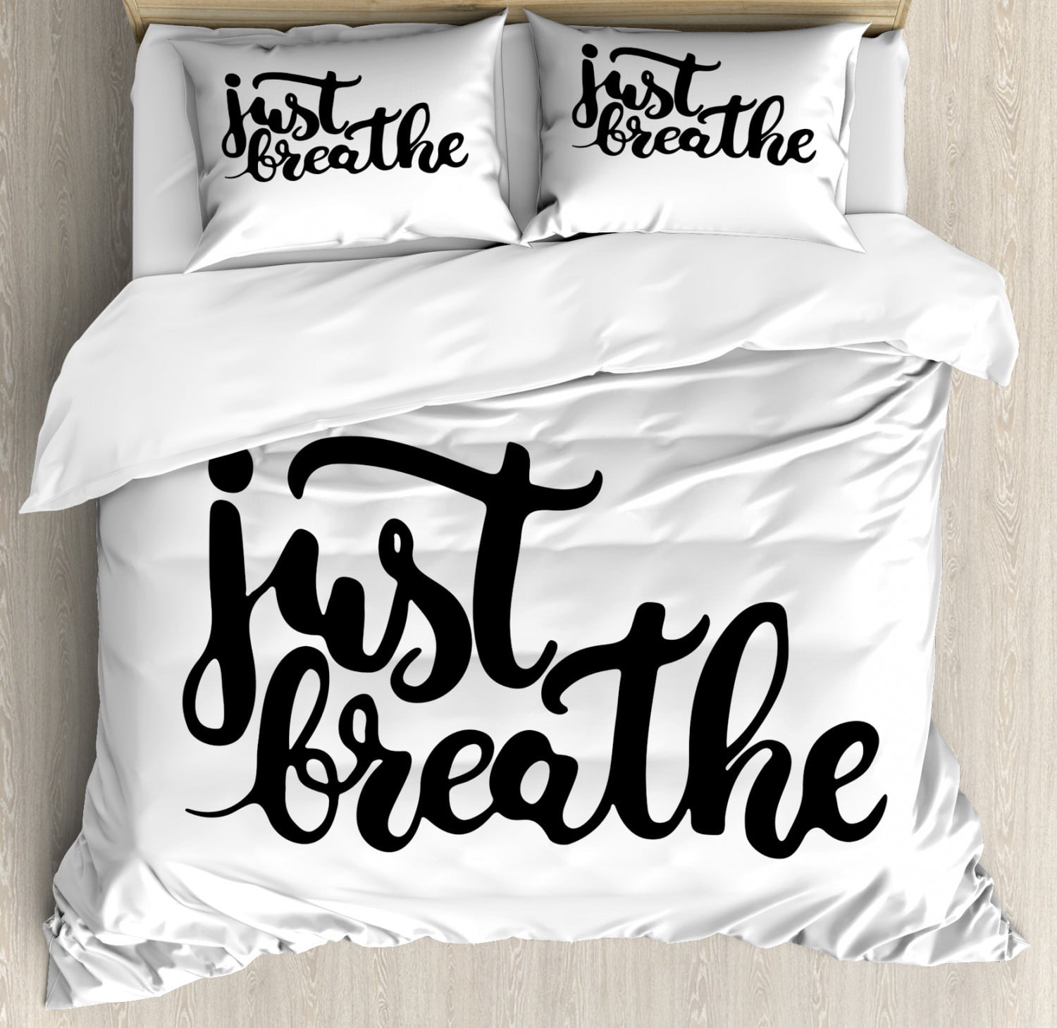 Just Breathe King Size Duvet Cover Set, Hand Drawn Font Typography ...