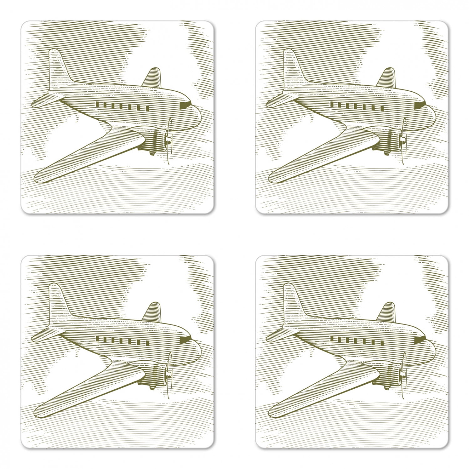 Airplane Coaster Set of 4, Woodcut Style Inspired Vintage Transport ...