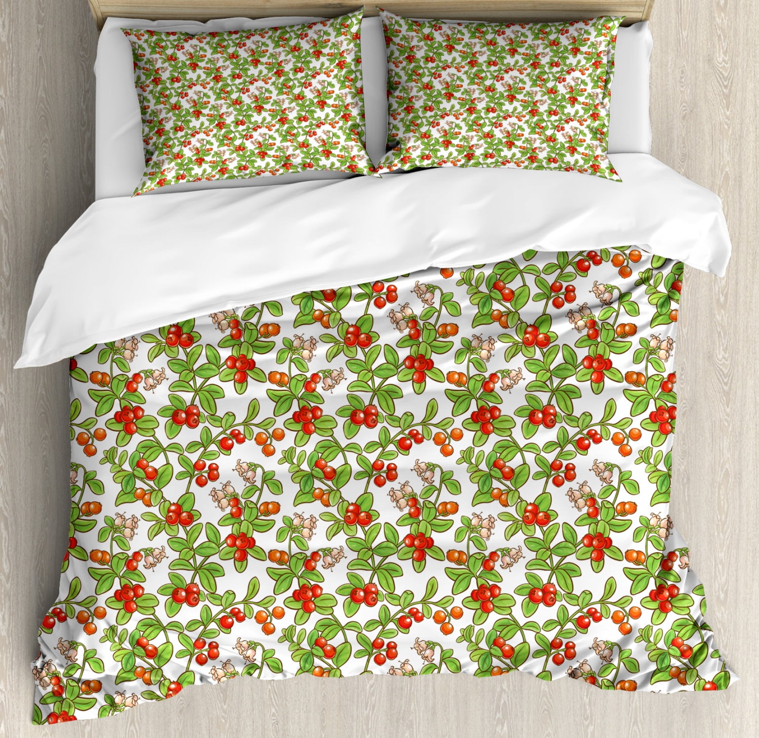 Cranberry Duvet Cover Set King Size, Berry Foliage Herbs Blossom ...