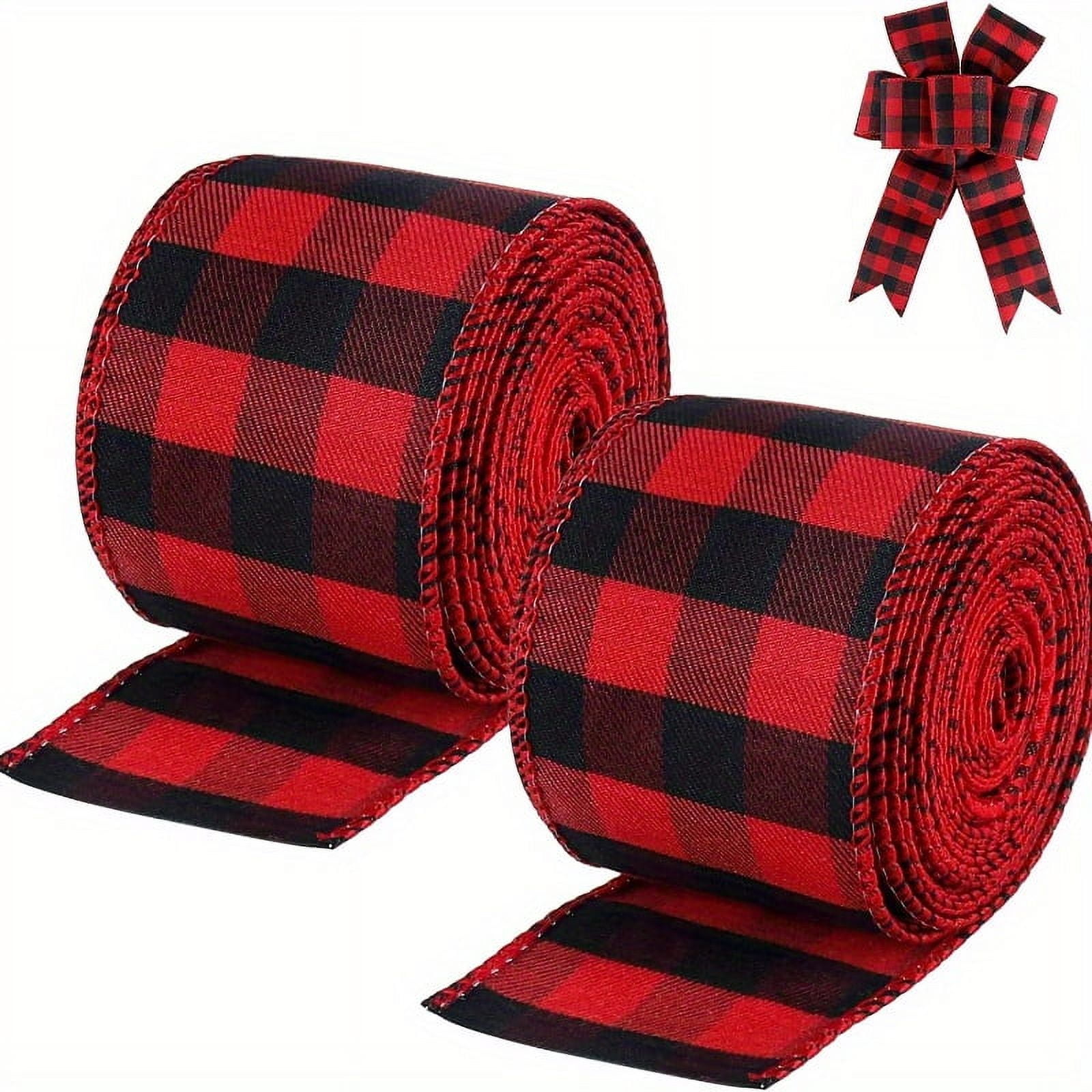 Click here for Dsseng 19.6 Yards Red And Black Plaid Fabric Ribbo... prices