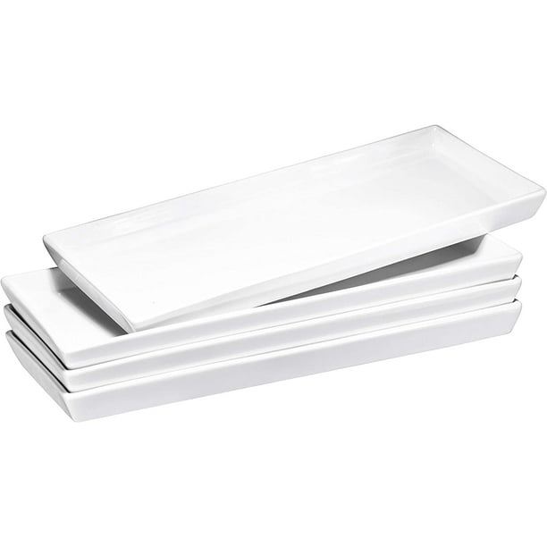 Bruntmor Set of 4 White Ceramic Rectangle Serving Platters - 14x6 Inch ...