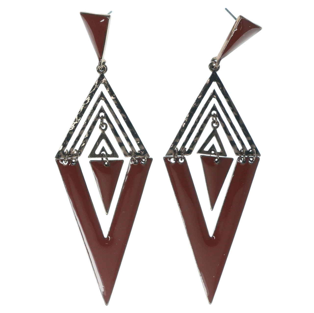Bronze-Tone Dangle Triangle Shaped Earrings Burgundy Color Accents ...