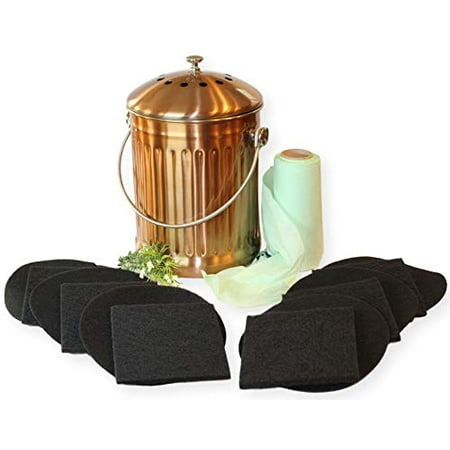 Gardenatomy Copper Kitchen Compost Bin Indoor Countertop – LARGE 1.3 ...