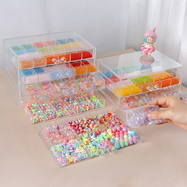 Caja de almacenamiento transparente con cuentas de vidrio, caja de ...