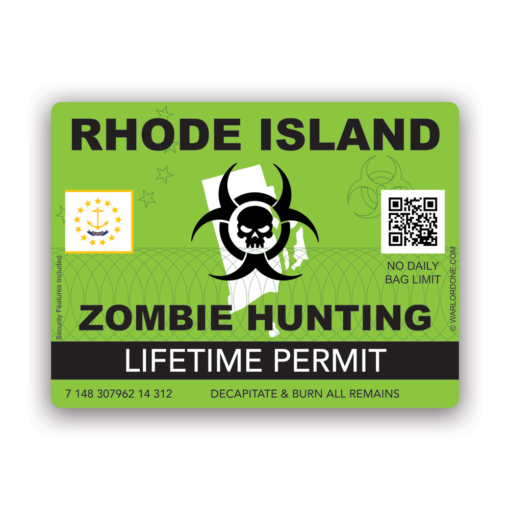 Zombie Rhode Island State Hunting Permit Sticker Decal - Self Adhesive ...