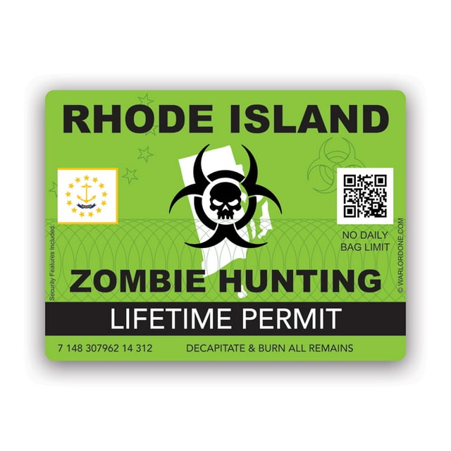 Zombie Rhode Island State Hunting Permit Sticker Decal - Self Adhesive ...