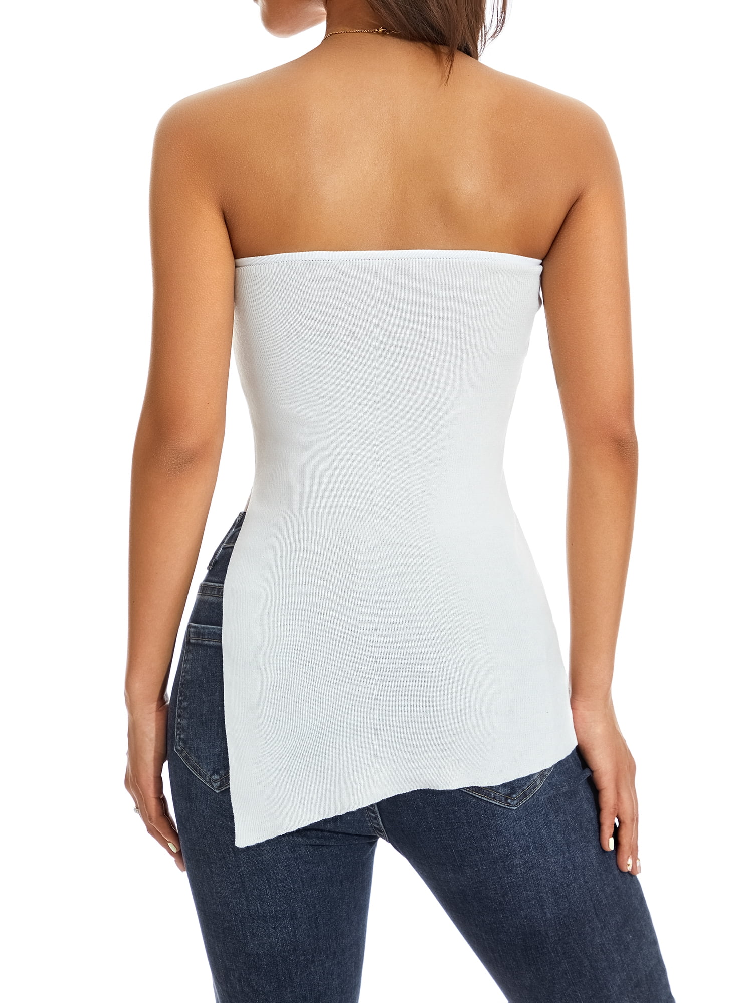 Yilvust Women Sexy Knitted Strapless Tube Top Twist Front Hollow Crop