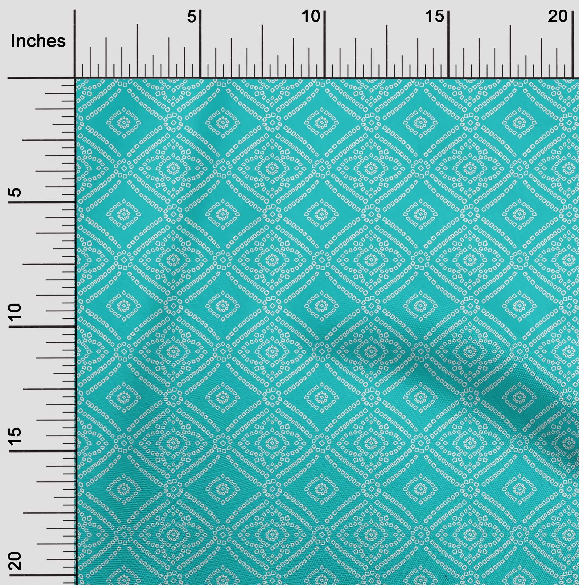 oneOone Cotton Poplin Turquoise Blue Fabric Geometric Bandhani Quilting ...