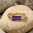 925 Sterling Silver Baguette Cut Amethyst Solitaire Ring, Half Bezel ...